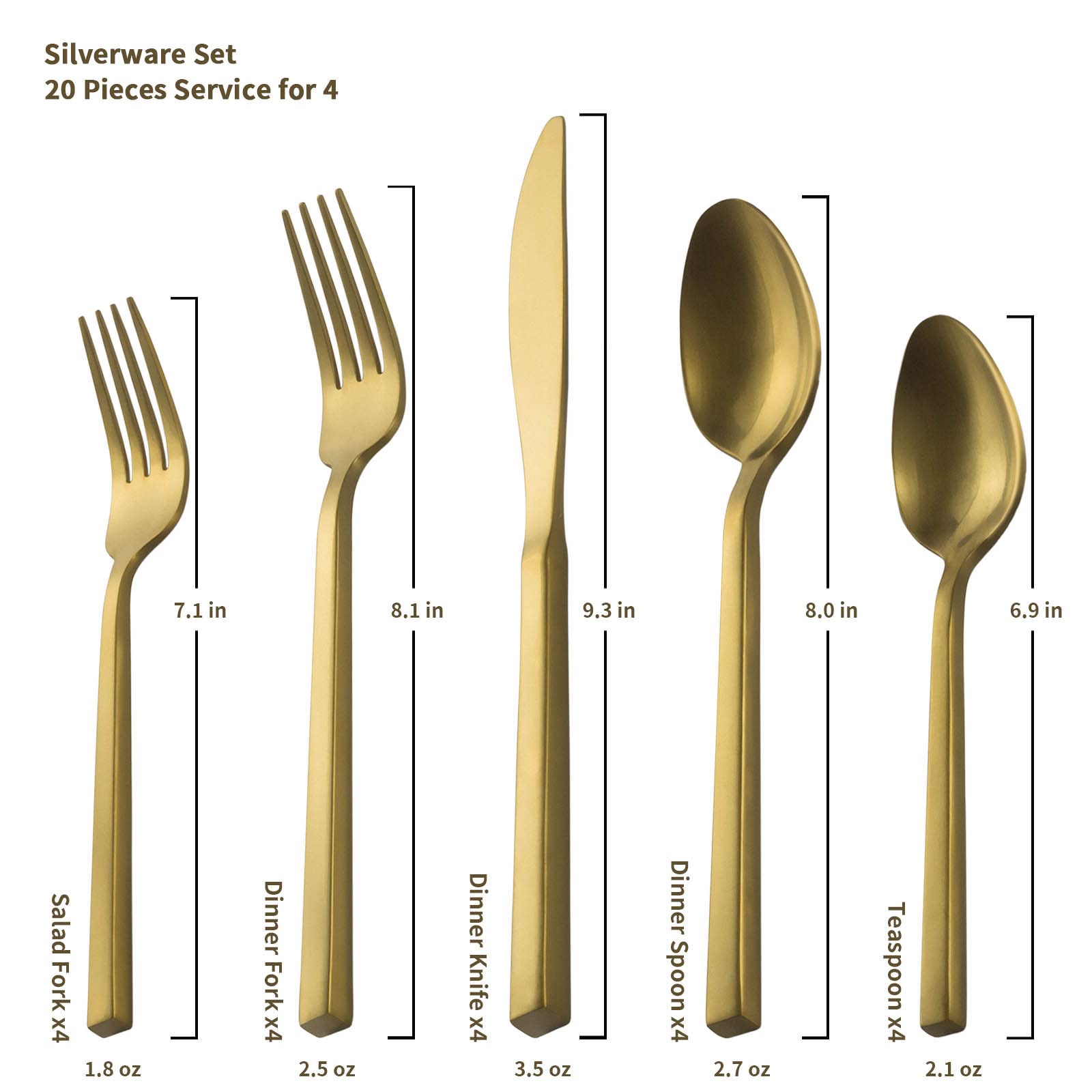 20-Piece Cube Golden Stainless Steel Flatware Set